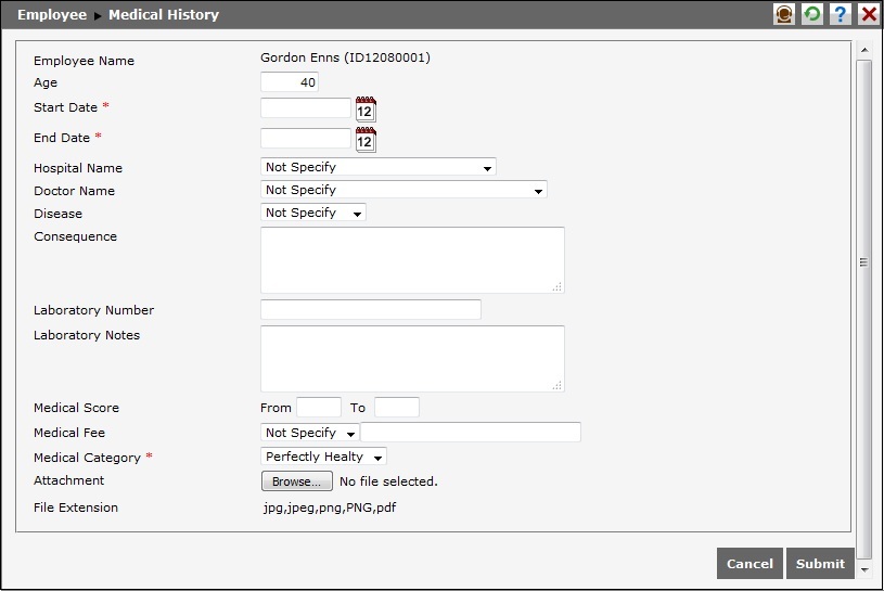 To edit employee's medical history, click link of start date to show ...