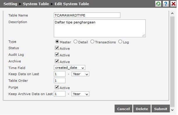 Field pada halaman ubah tabel sistem dapat dijelaskan sebagai berikut: