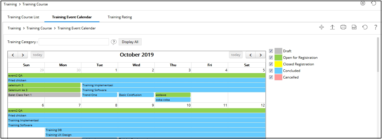 Authorized users can add and edit training events, set the training ...